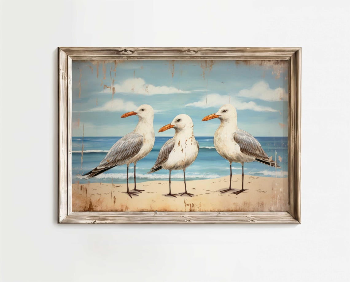 DOPAPRINT Seagull Wall Art, Sea Birds, Sea Gull Print, Row Boat Wall ...