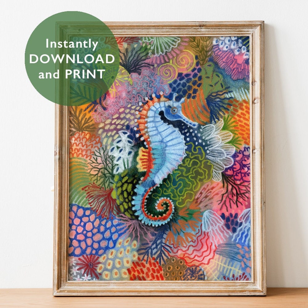 DOPAPRINT Seahorse Poster Download, Sea Life Print, Vibrant Marine Life ...