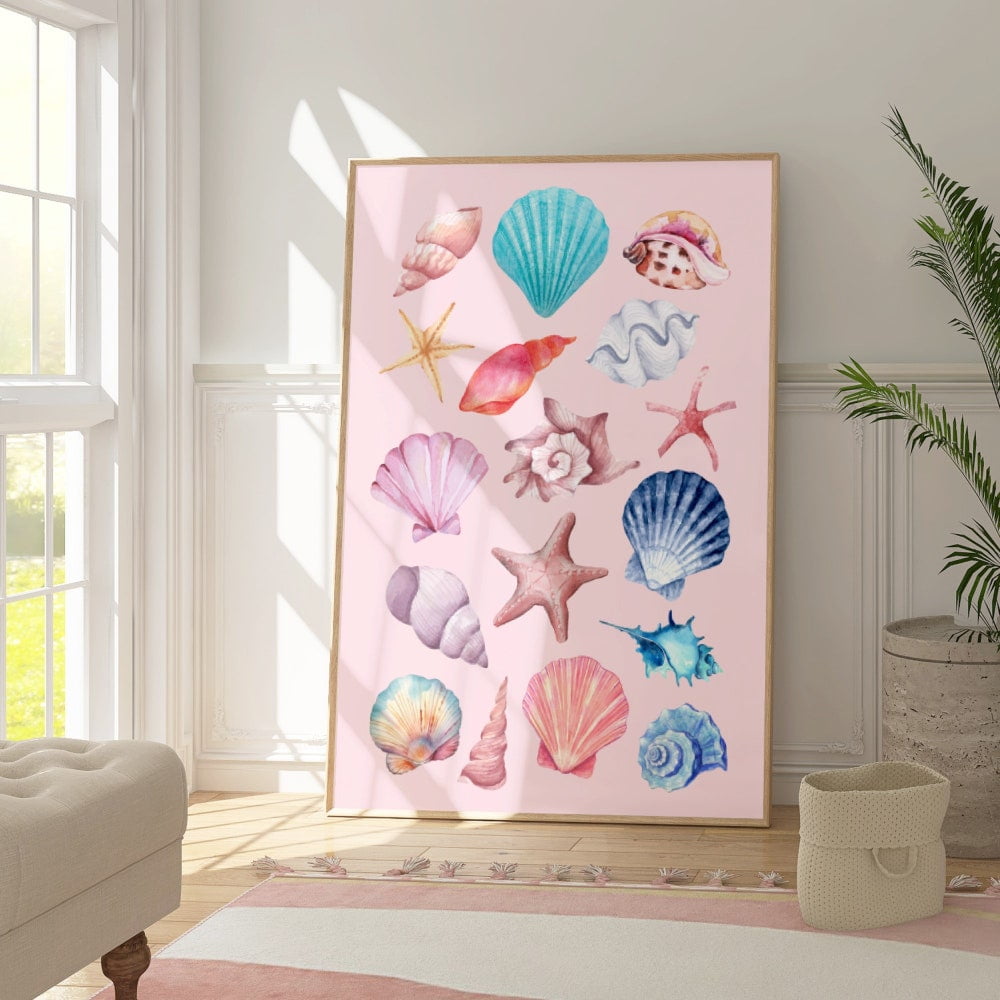 DOPAPRINT Seashell Print, Pink Coastal Cowgirl Decor, Beachy Room Decor ...