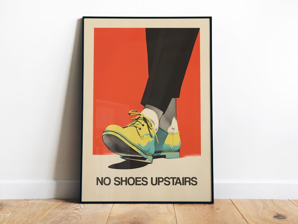 DOPAPRINT No Shoes Upstairs Funny Entryway Wall Art Retro Print No ...