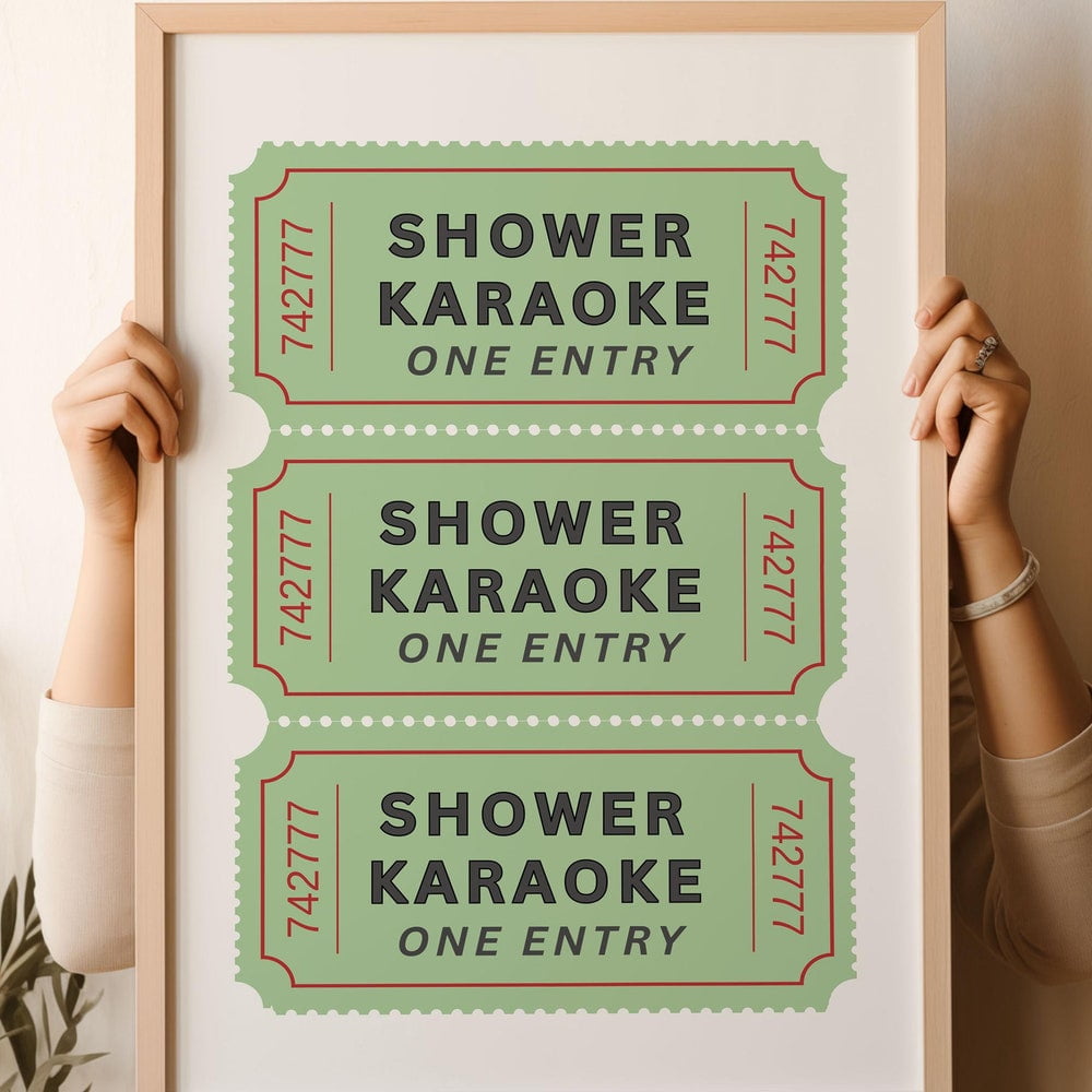 DOPAPRINT Shower Karaoke Ticket Print Green Bathroom Retro Cream Shower ...