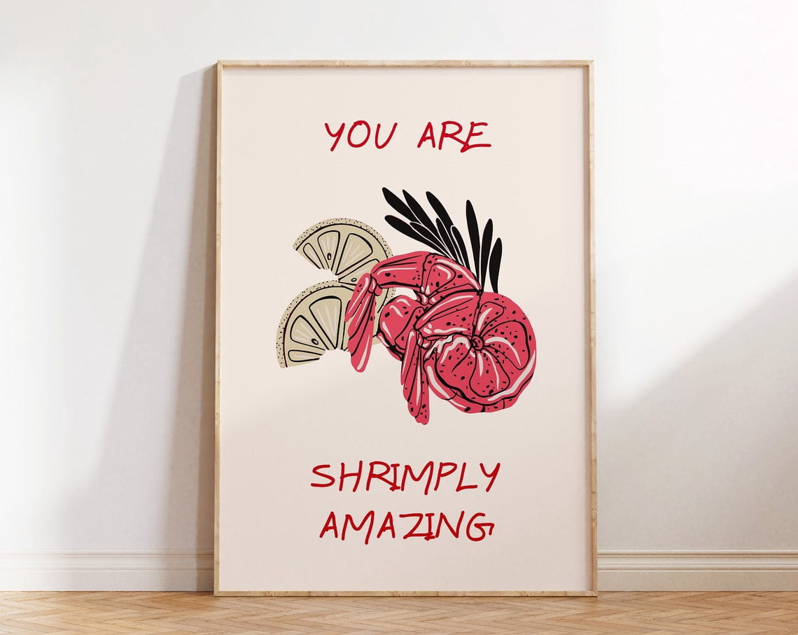 DOPAPRINT Shrimp Print Trendy Kitchen Wall Art Food Pun Poster Shrimp ...