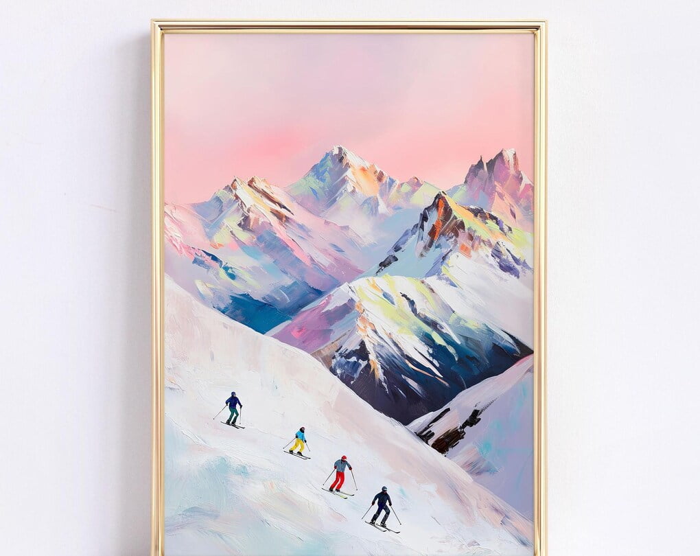 DOPAPRINT Skiing Painting Pastel Oil Painting Winter Wall Art Ski ...