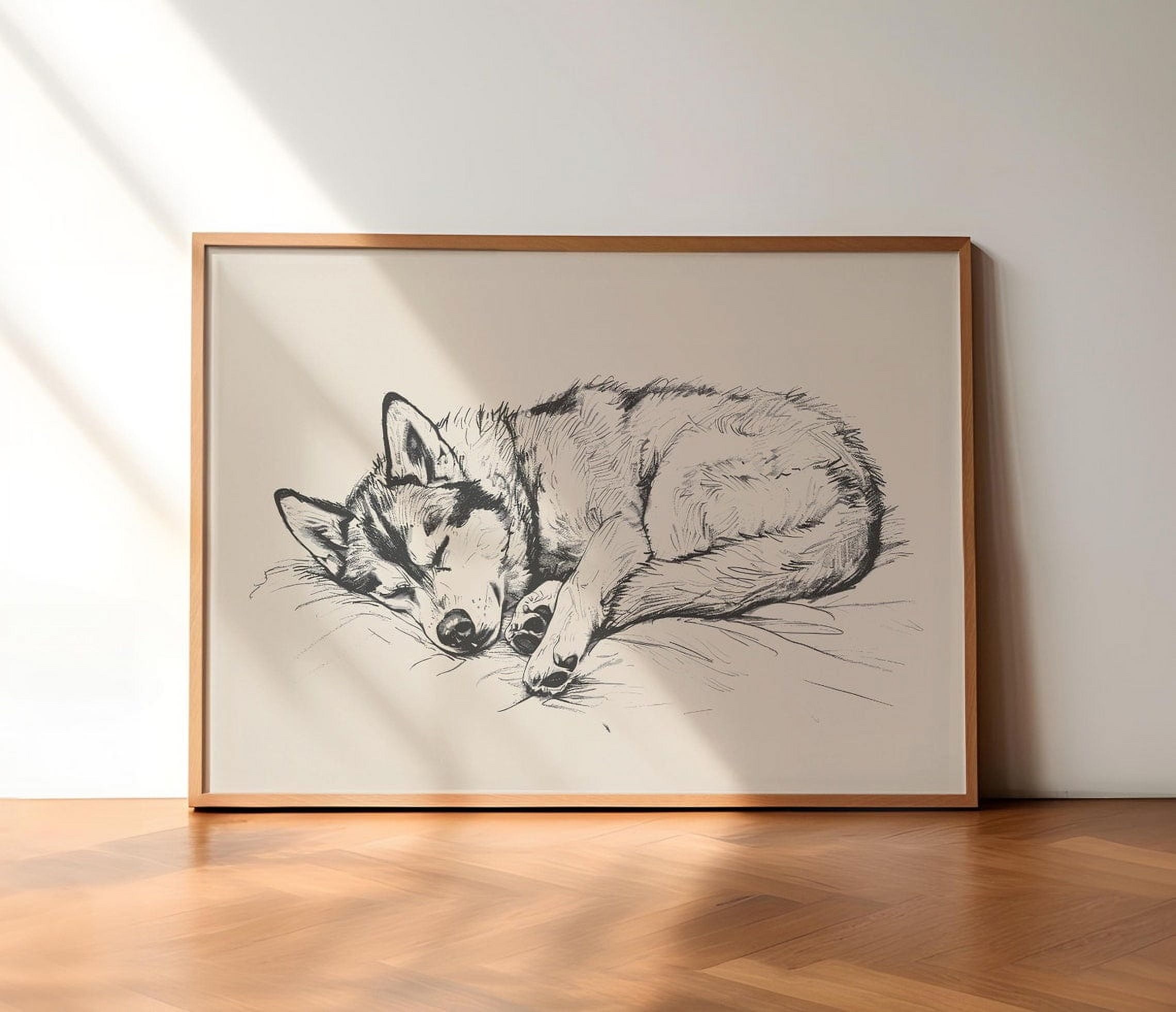 DOPAPRINT Sleeping Husky Vintage Poster, Dog Vintage Print, Dog Wall ...