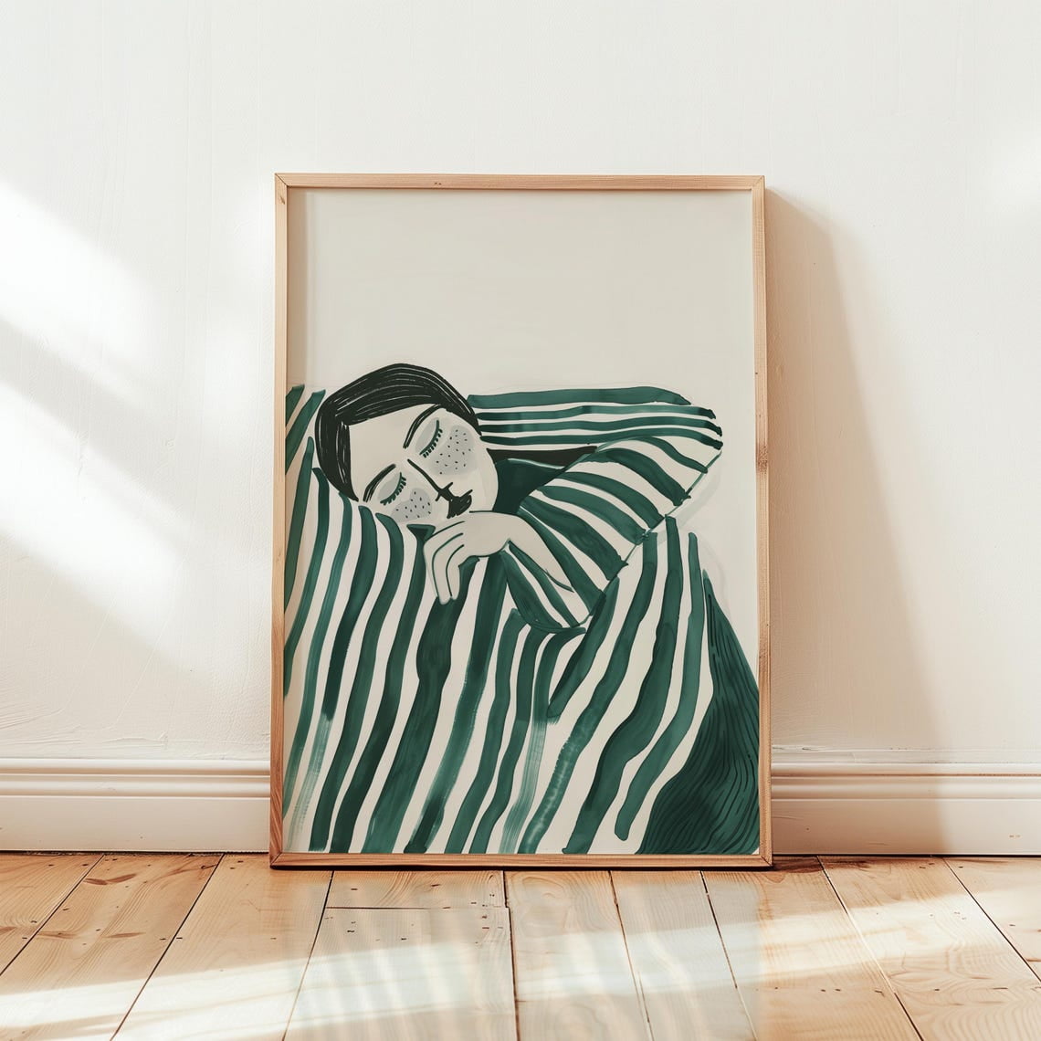 DOPAPRINT Sleeping Womancozy Minimalist Illustration With Striped ...