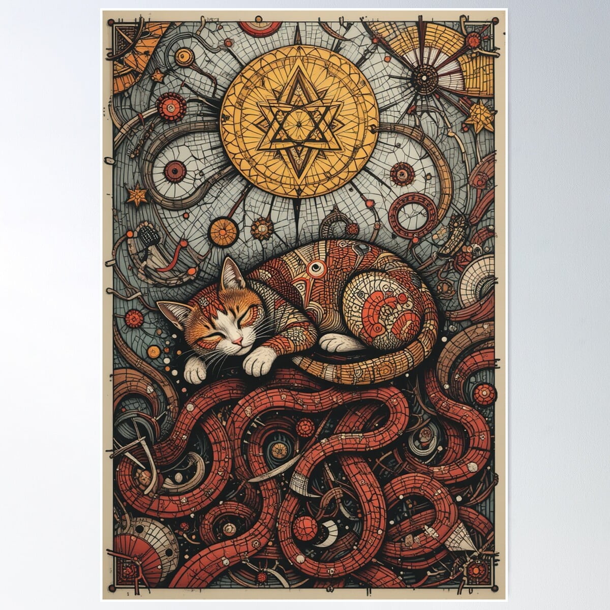 DOPAPRINT Sleepy Cat Doodle Art Poster Wall Art, Modern Wall Decor NO ...