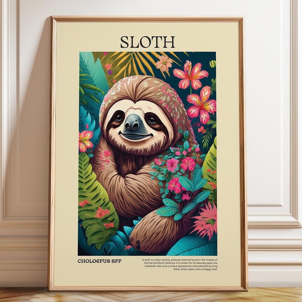DOPAPRINT Sloth Poster - Playful Wildlife Wall Art Poster With Lazy ...