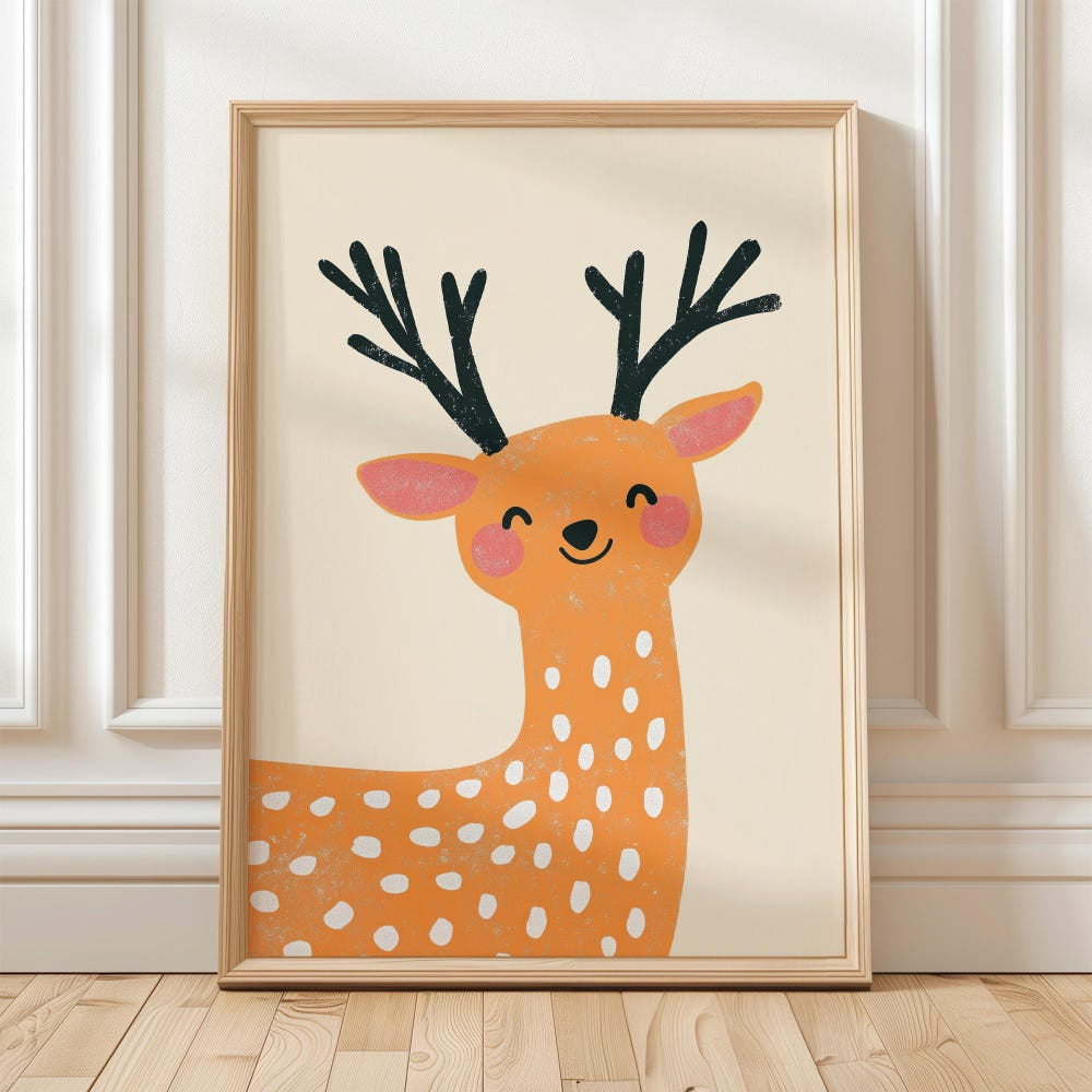 DOPAPRINT Smiling Deer Wall Art Woodland Animal Nursery Print Cute ...