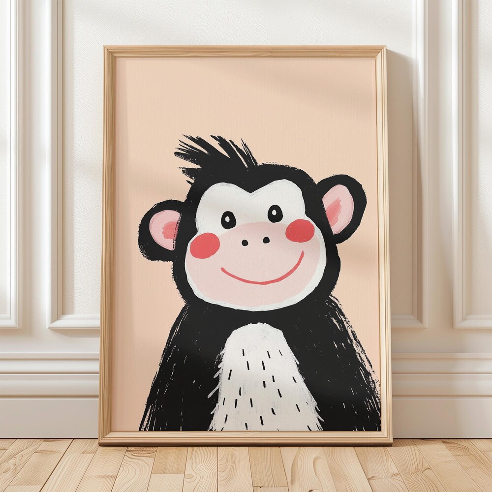 DOPAPRINT Smiling Monkey Wall Art Cute Jungle Animal Nursery Print ...