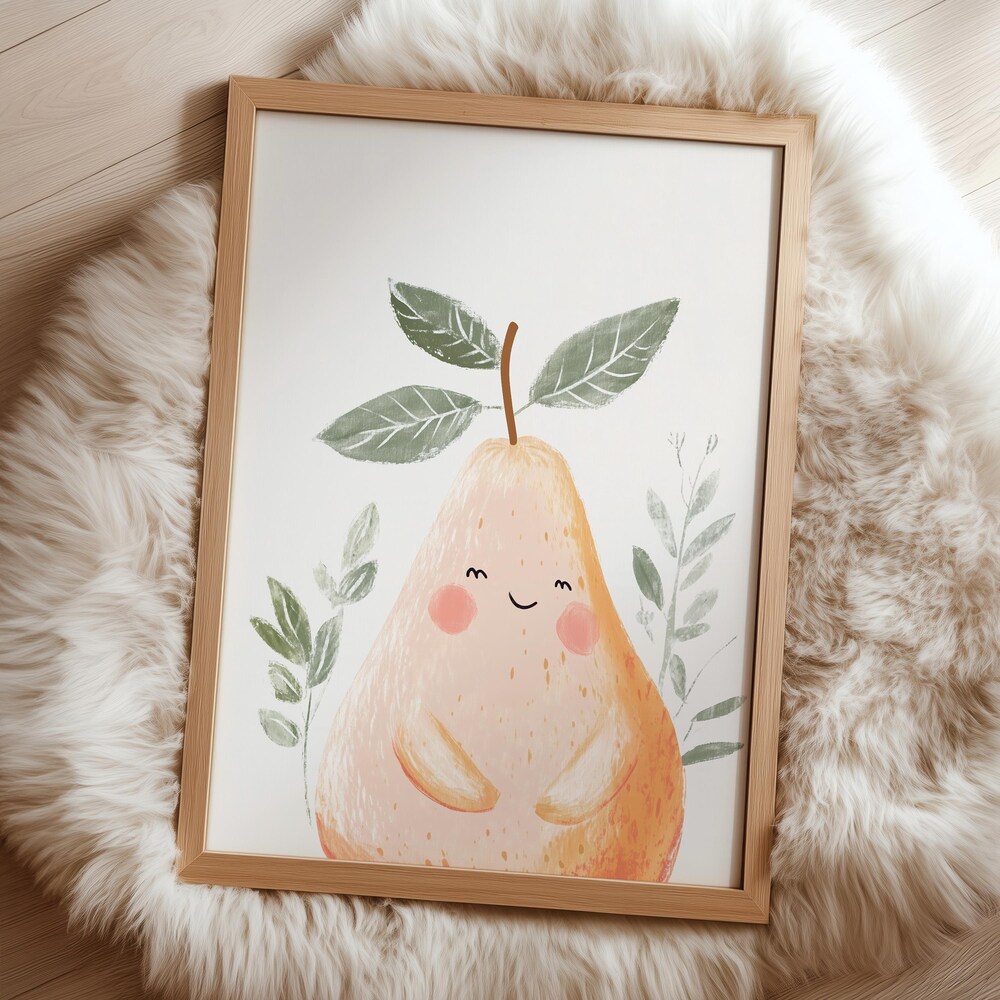 DOPAPRINT Smiling Pear Wall Art, Cute Fruit Nursery Print, Botanical ...