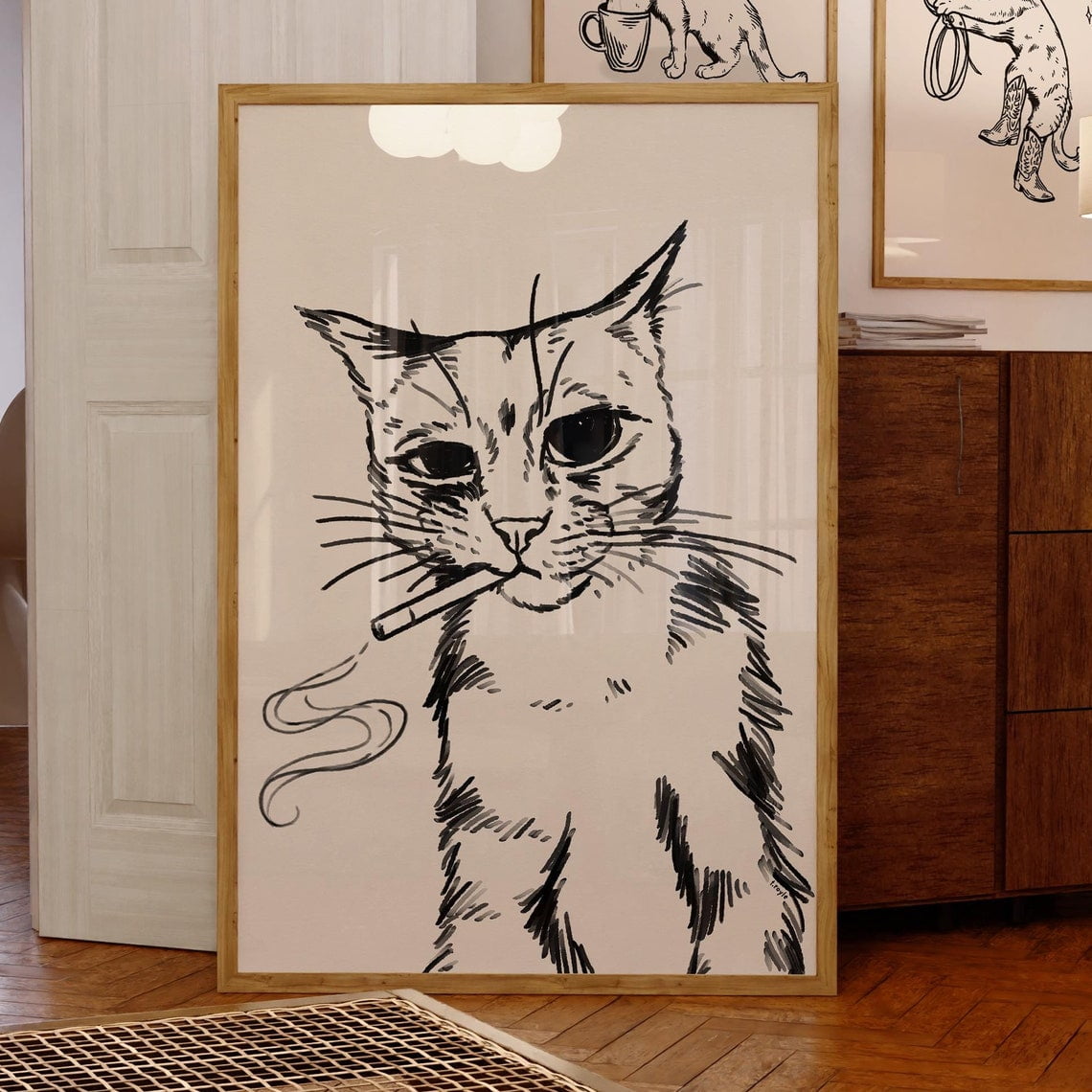 DOPAPRINT Smoking Cat Art Print, Vintage Cat Art, Antique Cat Print, Retro Print Cat Smoking ...