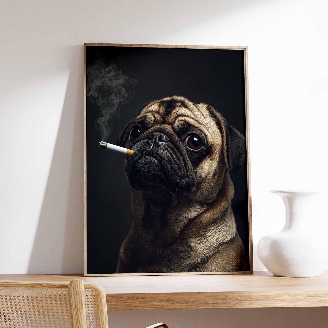 DOPAPRINT Smoking Pug Print, And White Pug Poster, Quirky Animal ...