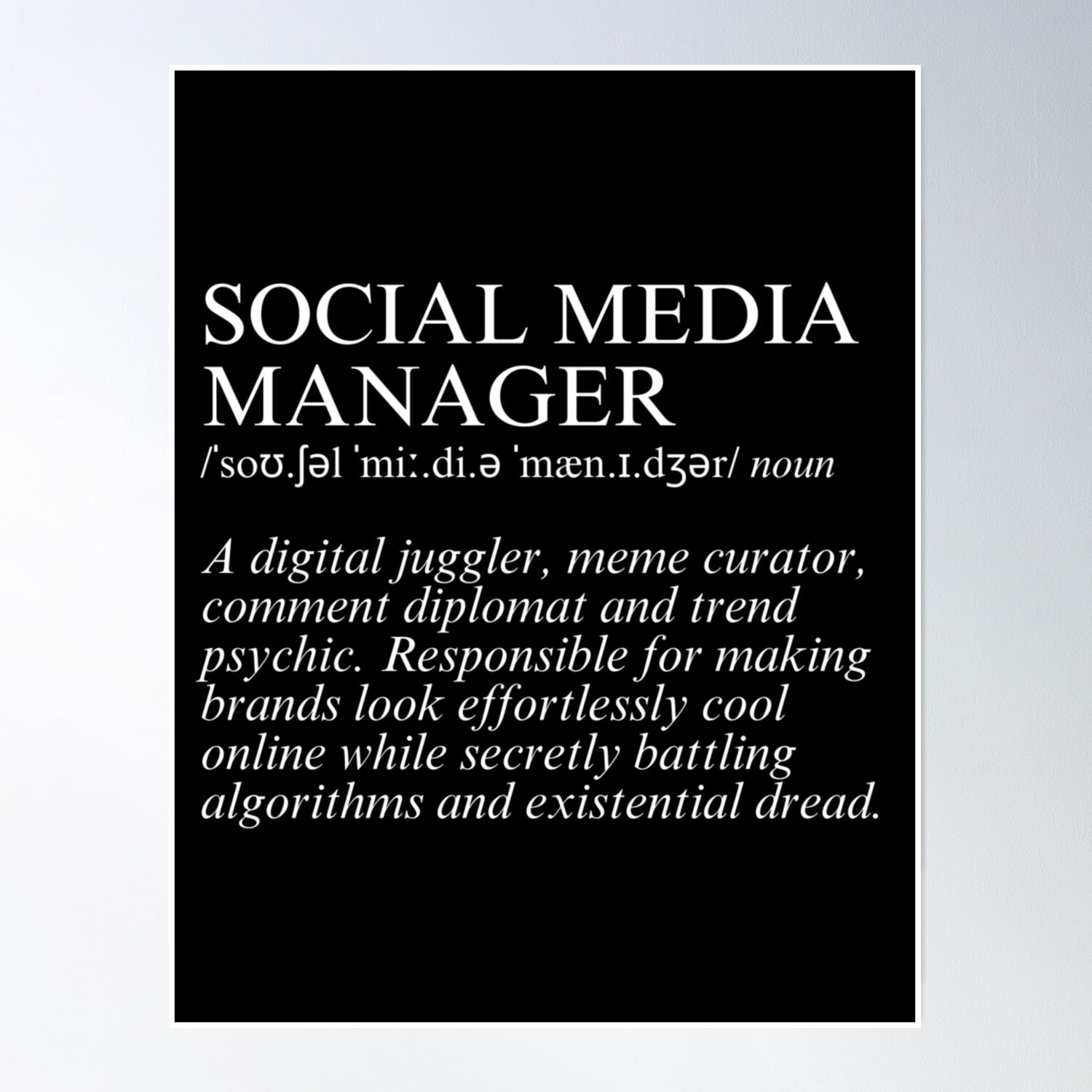 DOPAPRINT Social Media Manager Dictionary Definition Poster Wall Art ...
