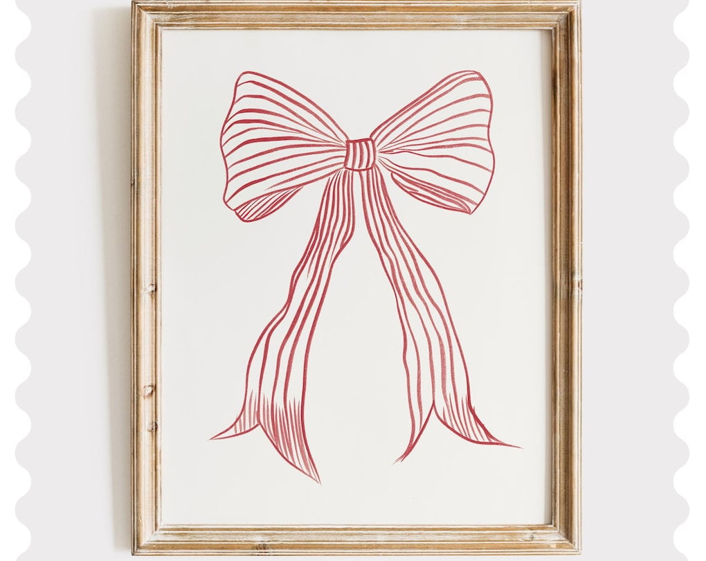 DOPAPRINT Soft Red Bow Print Coquette Wall Art, Feminine Ribbon Decor ...