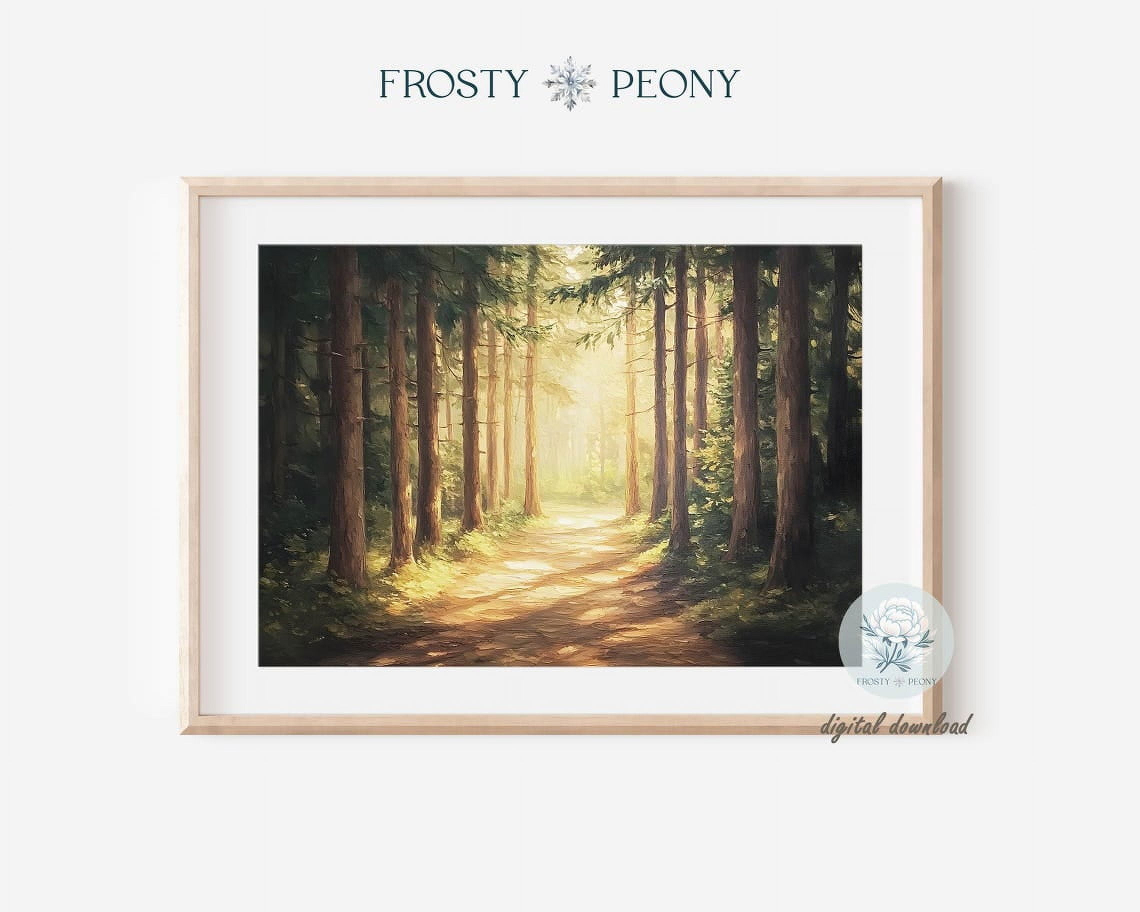 DOPAPRINT Soothing Sunlit Forest Trail Art Print, Calming Woodland Wall ...