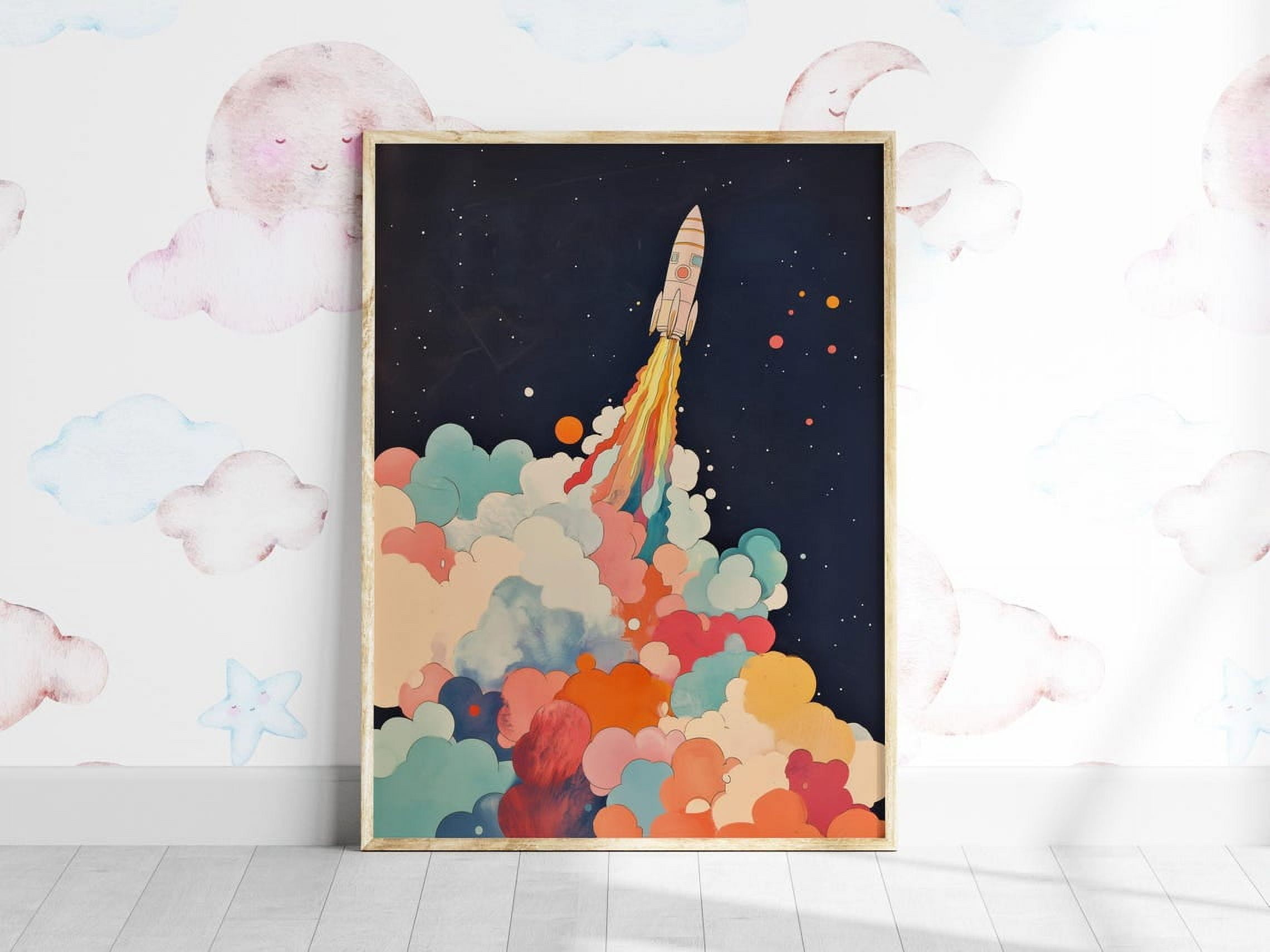 DOPAPRINT Space Rocket Print, Retro Rocket Colorful Playroom Art, Boy'S ...