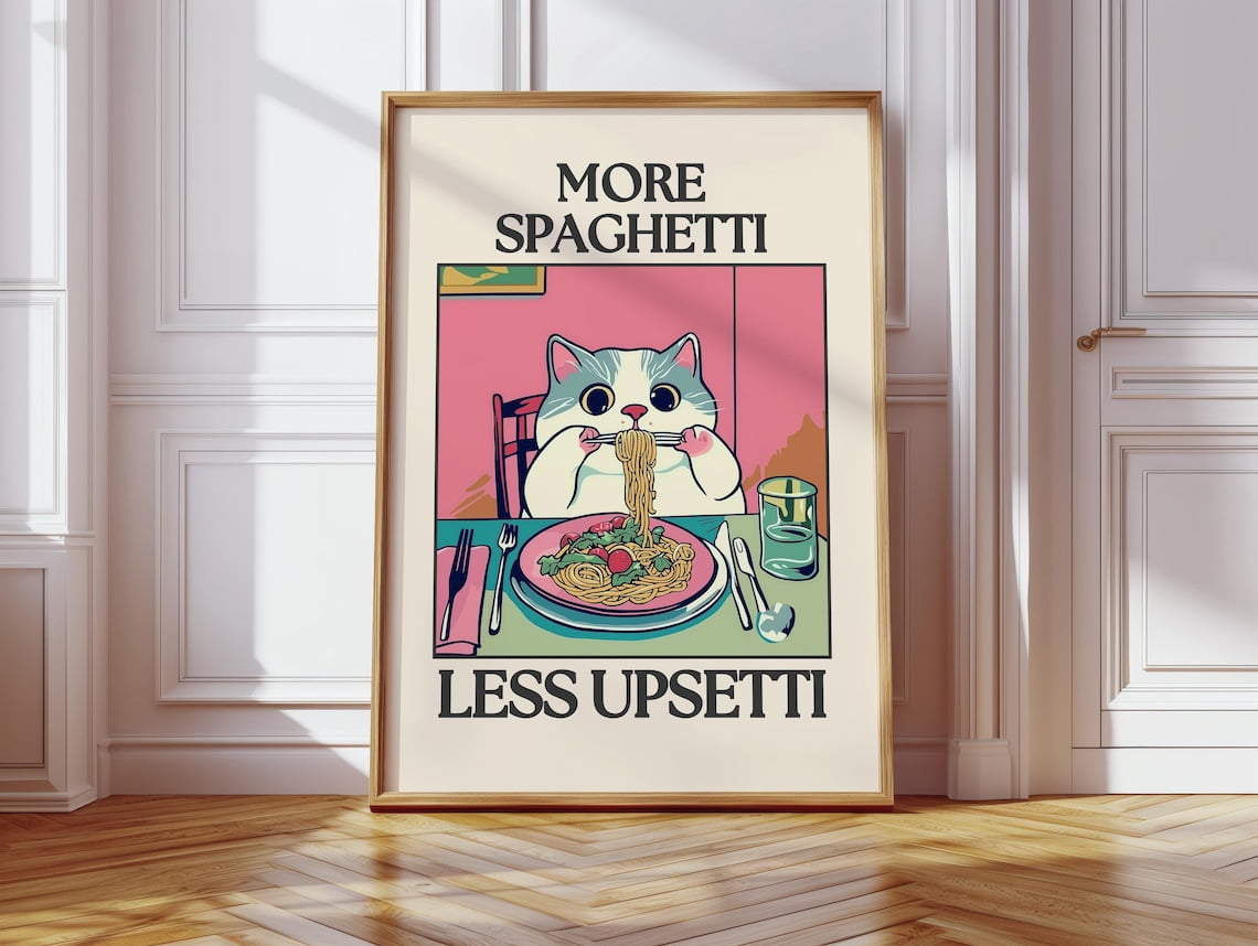 DOPAPRINT More Spaghetti Less Upsetti Cat Paper Matte Poster, Retro ...