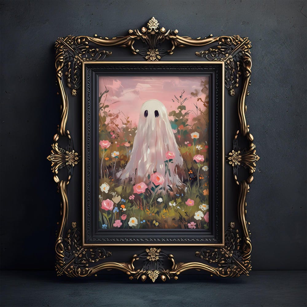 DOPAPRINT Spooky Pink Wildflower Wall Art Floral Ghost Print Pink ...