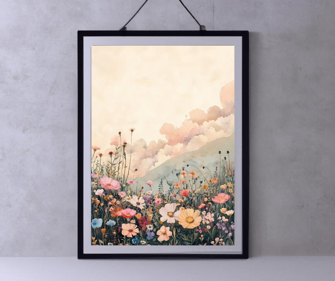 DOPAPRINT Spring Print, Flower Field Landscape Art, Flower Meadow Oil ...