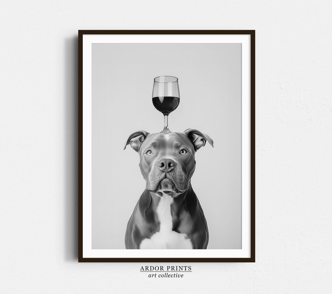 DOPAPRINT Staffordshire Bull Terrier Balancing Wine Wall Art, Black And ...