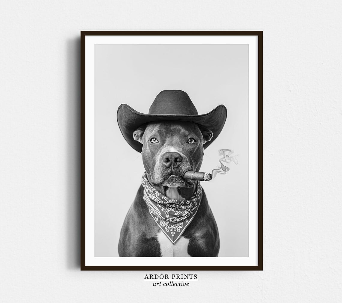 DOPAPRINT Staffordshire Bull Terrier Cowboy, Blue Staffy Western Print ...