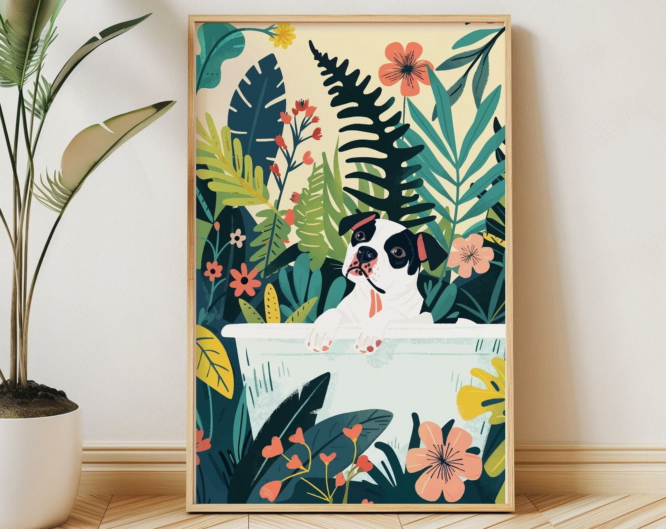 DOPAPRINT Staffy Wall Art, Jungle Bathtub Tropical Print, Maximalist ...