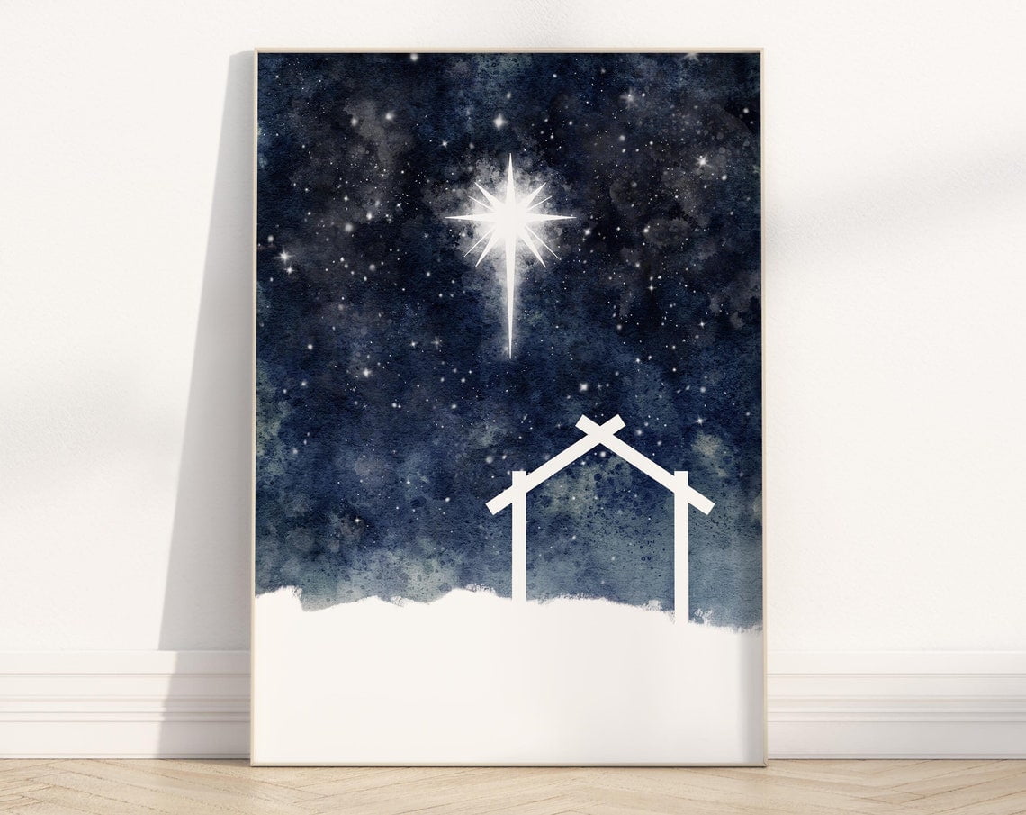 DOPAPRINT Star Of Bethlehem Jesus Stable Christian Wall Art, Modern ...