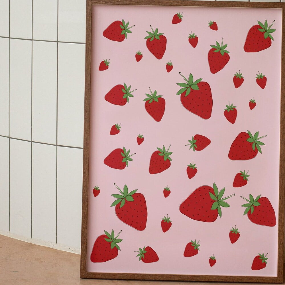 DOPAPRINT Strawberries Wall Art, Strawberry Poster Kitchen Decor, Funky ...