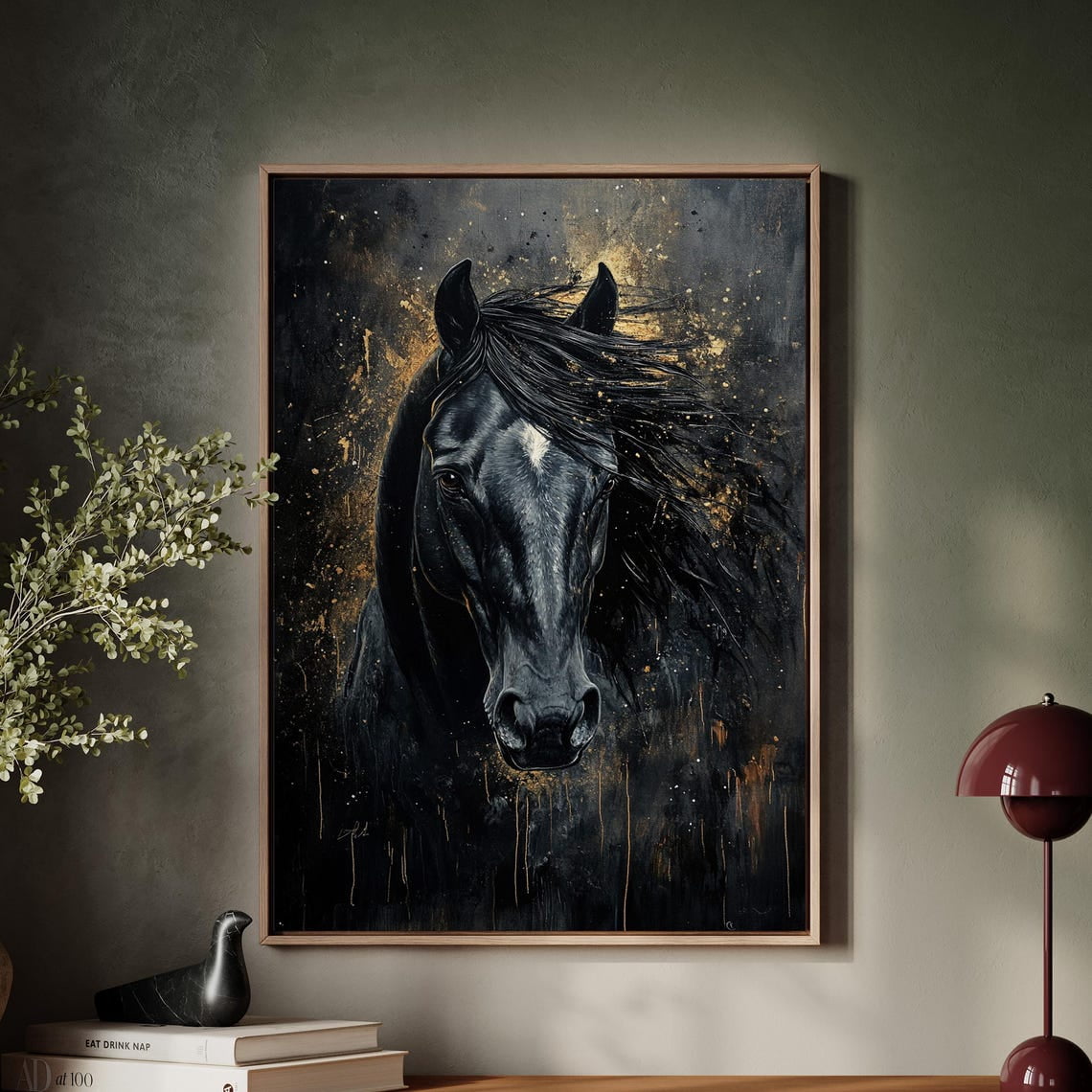 DOPAPRINT Striking Black Horse Art Powerful Stallion Portrait, Dark ...