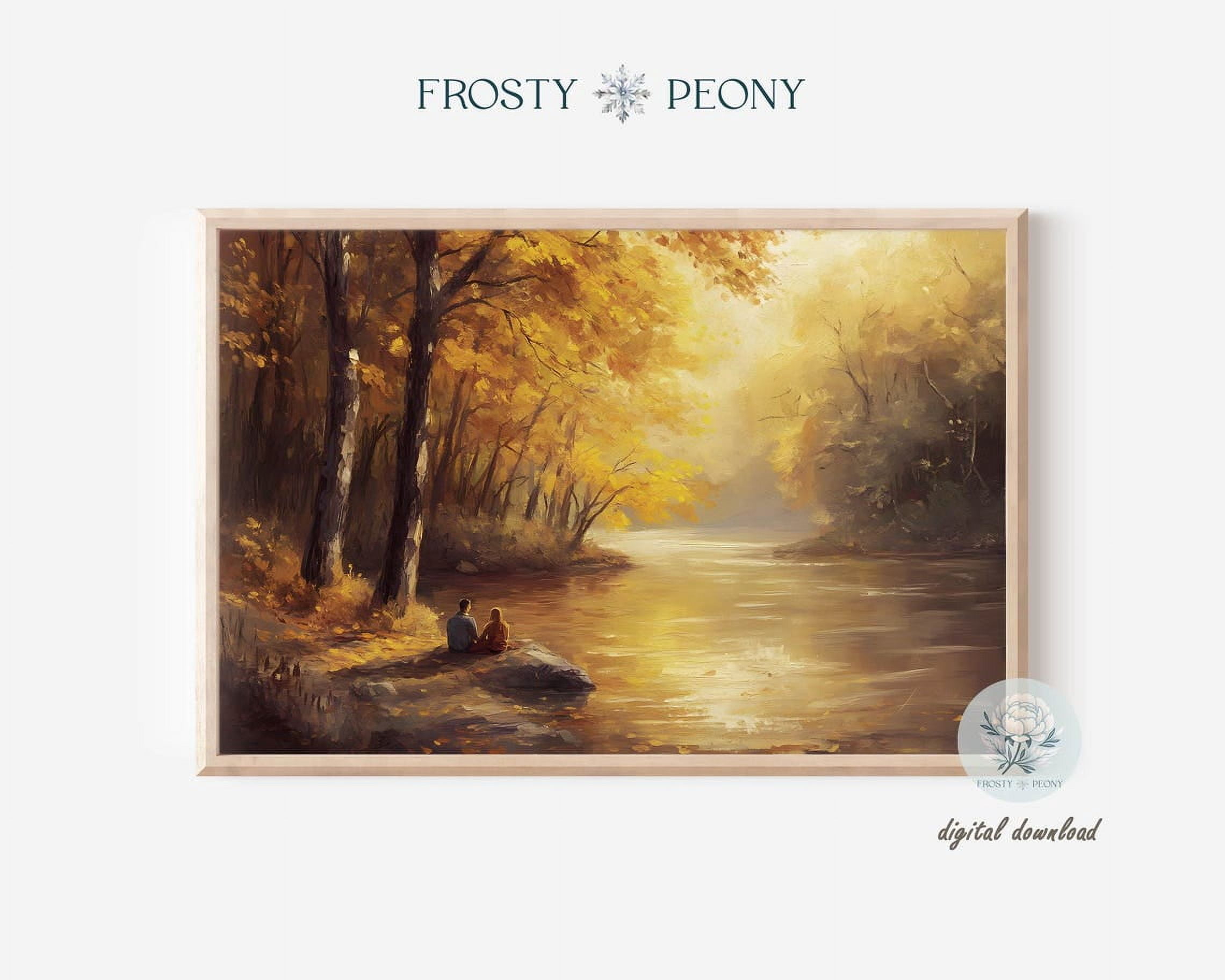 DOPAPRINT Stunning Riverside Autumn Romance Art Print, Golden Autumn ...