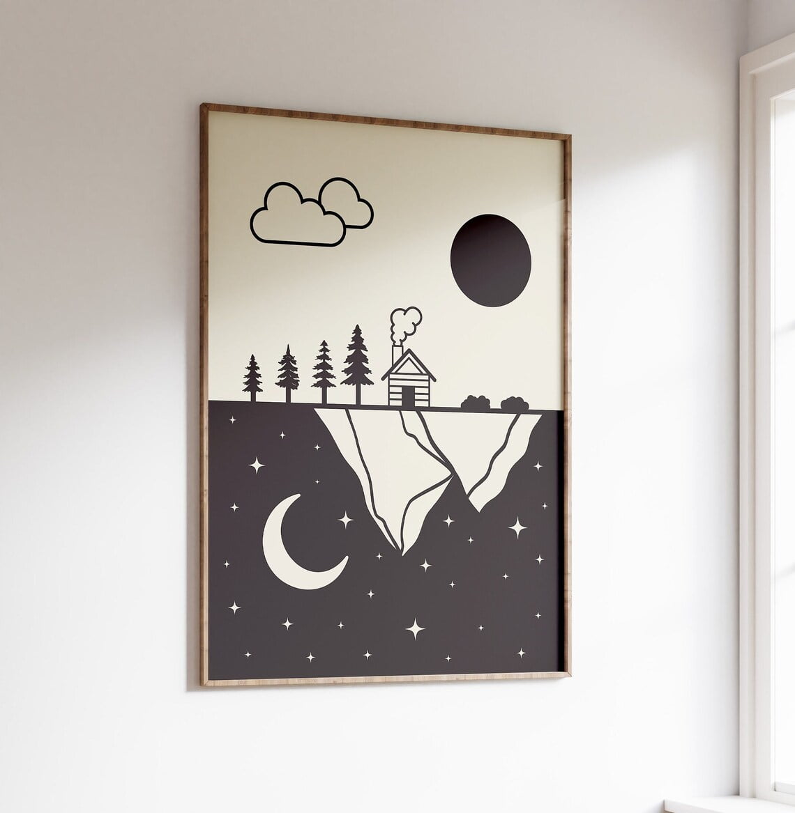 DOPAPRINT Sun And Moon Print, Retro Sun And Moon Poster, Black And ...