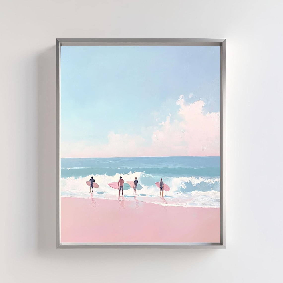 DOPAPRINT Surfer Beach Art, Pastel Surfboard Wall Print, Pink And Blue ...