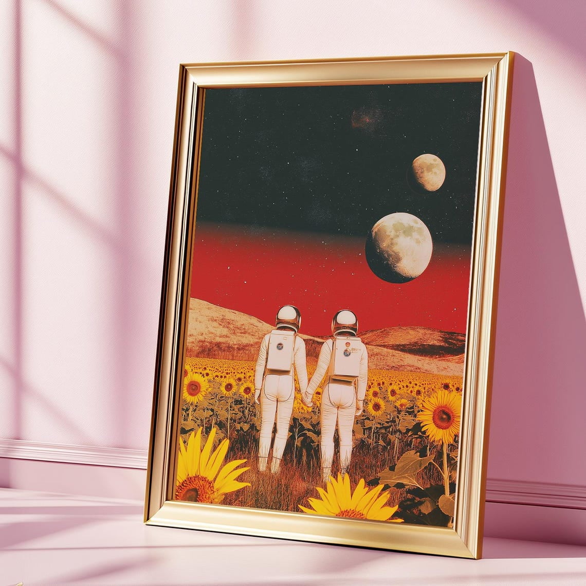 DOPAPRINT Surreal Astronaut Art Print, Romantic Space Lovers Poster, Sci-Fi Sunflower Field Wall ...