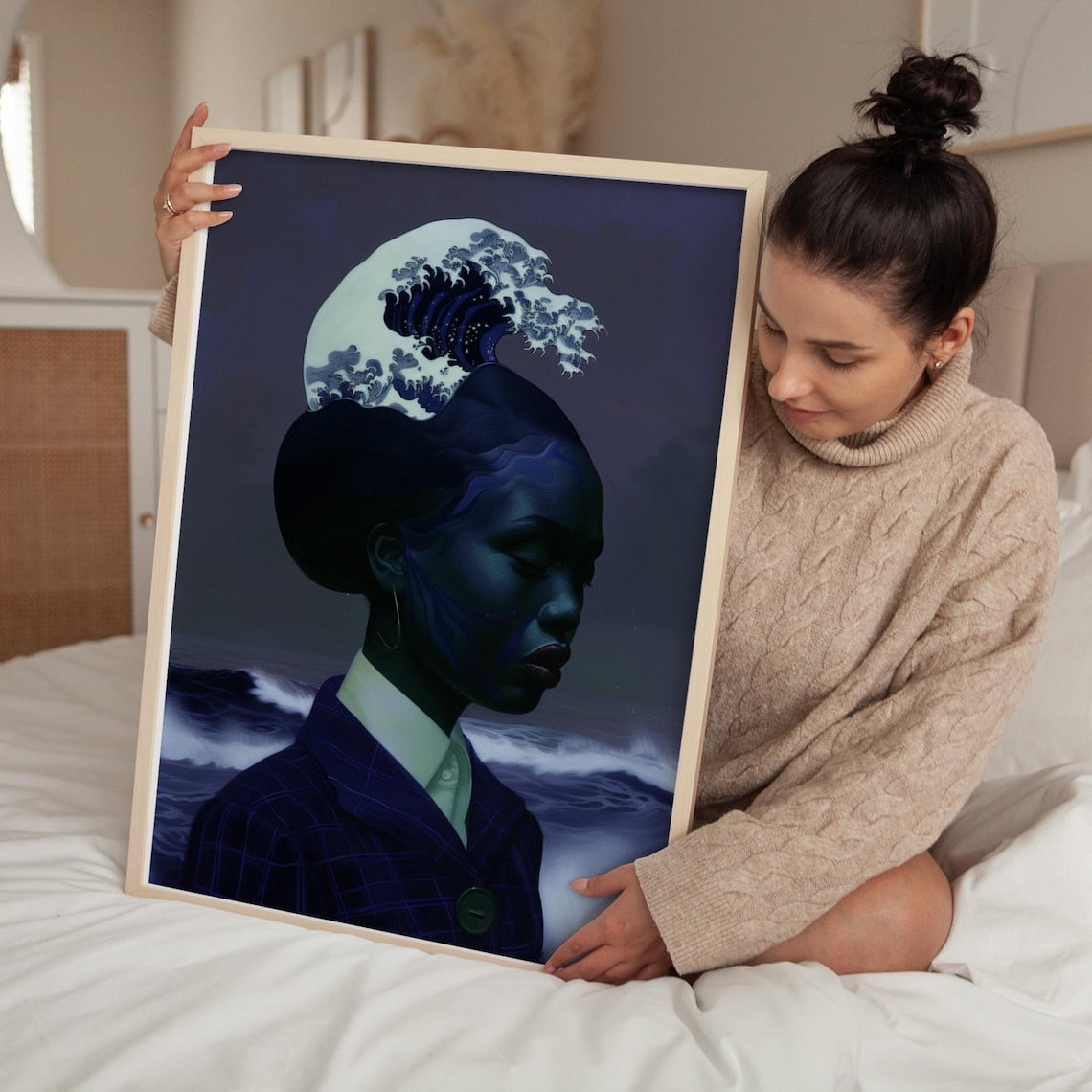 DOPAPRINT Surreal Ocean Wave Art Print, Afro Girl Portrait With Water ...