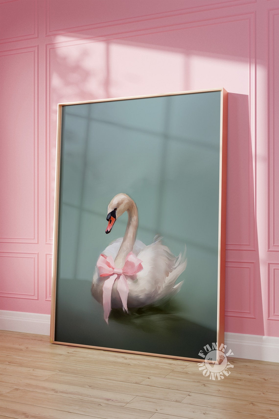 DOPAPRINT Swan With Pink Bow Art Print, Digital Print, Coquette , Swan ...