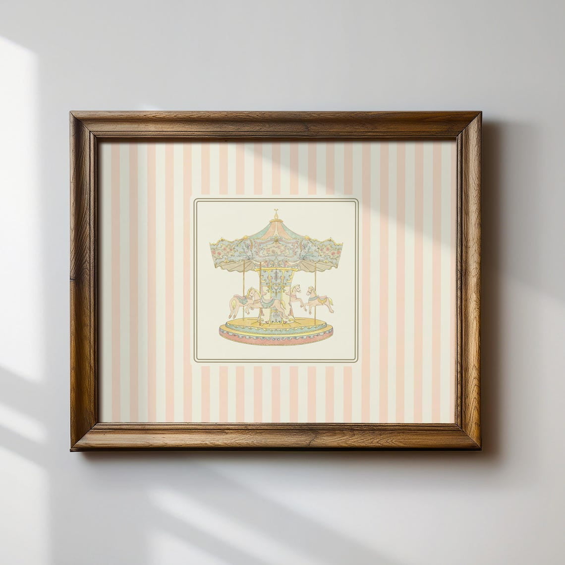 DOPAPRINT Sweet Blush Striped Vintage Carousel Art Print, Horizontal ...