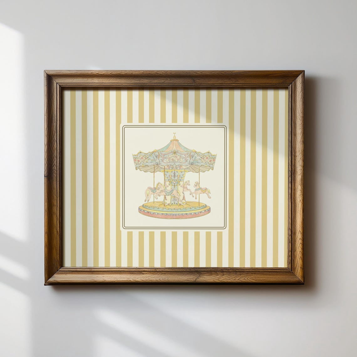 DOPAPRINT Sweet Yellow Striped Vintage Carousel Art Print, Horizontal ...