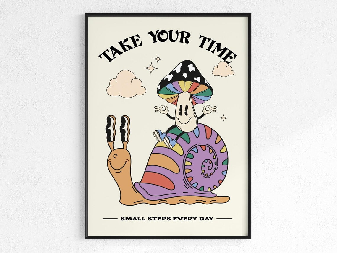 DOPAPRINT Take Your Time Poster, Retro Motivational Home Office Print ...