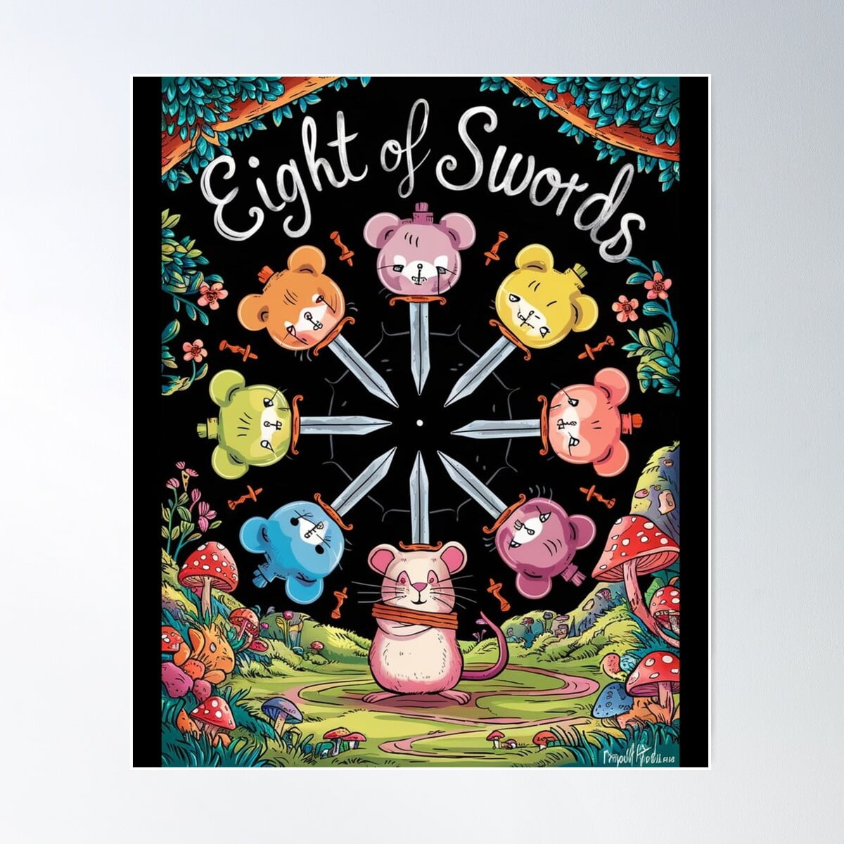 DOPAPRINT Tarot Card - Eight Of Swords. Mouse Theme, Mouse Lover, Cute ...