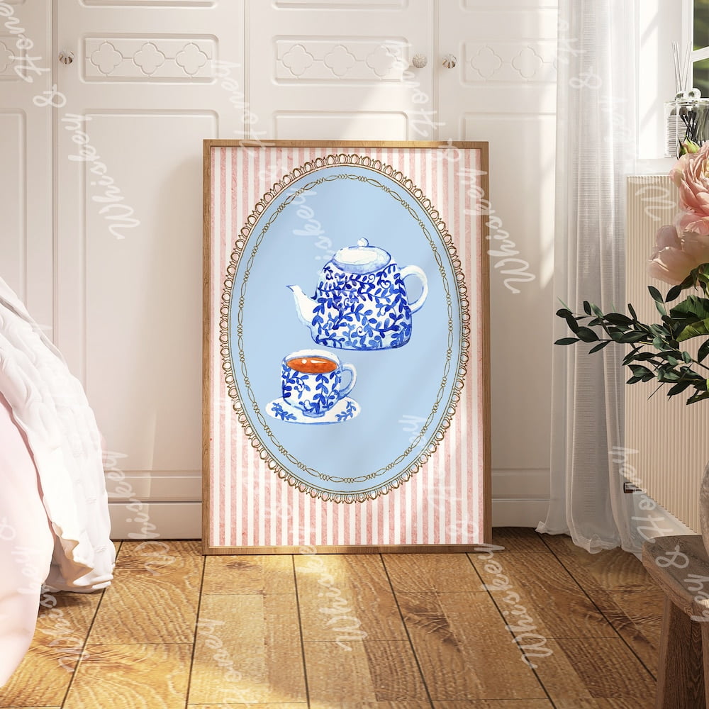 DOPAPRINT, Tea At Grandma's Art Print, Cute Wall Art, Croquette Poster ...
