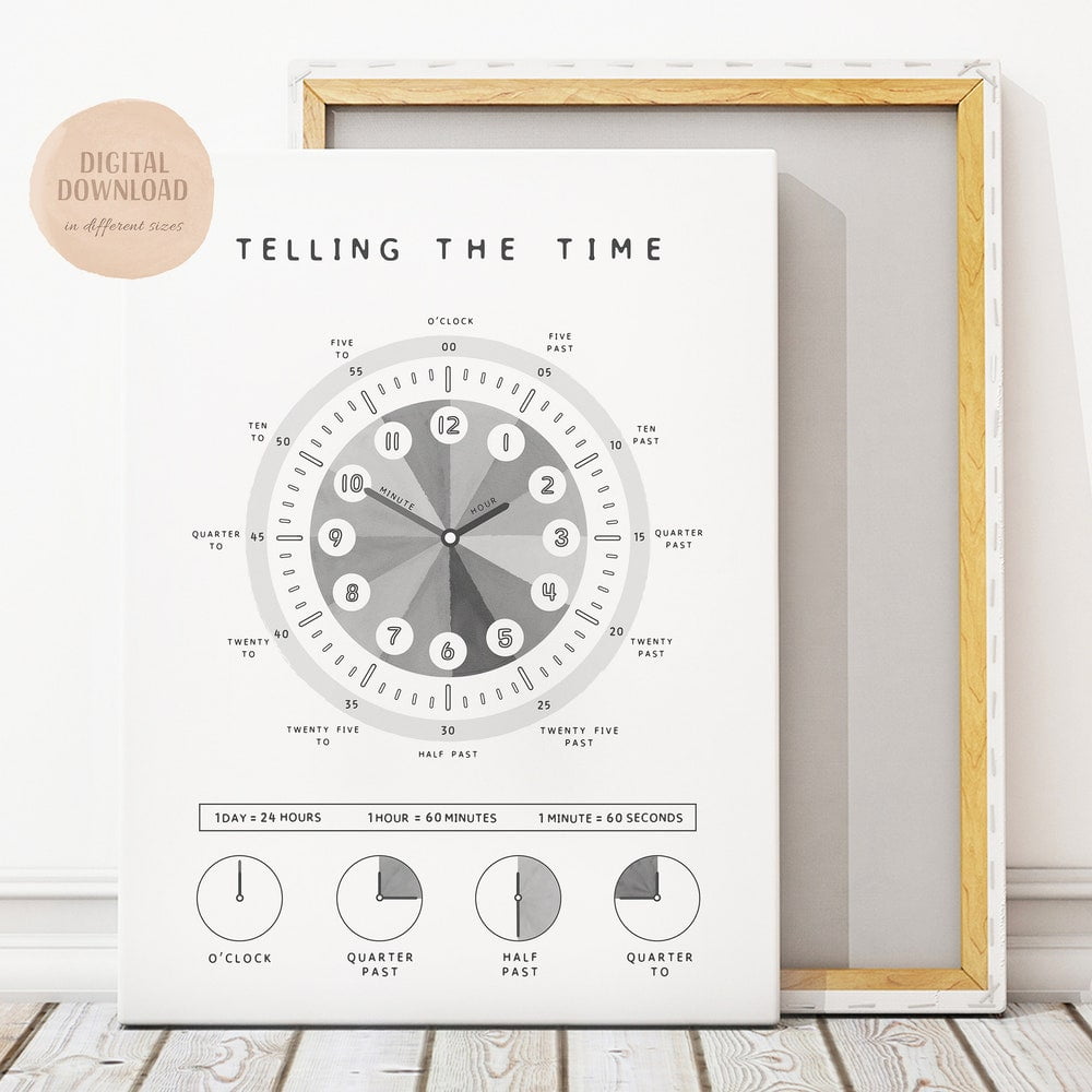 DOPAPRINT Telling The Time Poster, Time Printables, Neutral Playroom ...