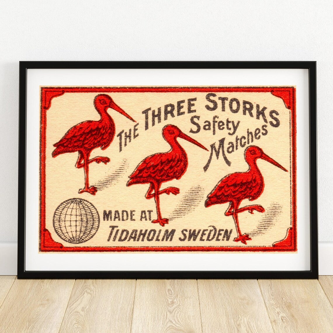 DOPAPRINT Three Storks Swedish Matchbox Art Vintage Scandinavian Decor ...