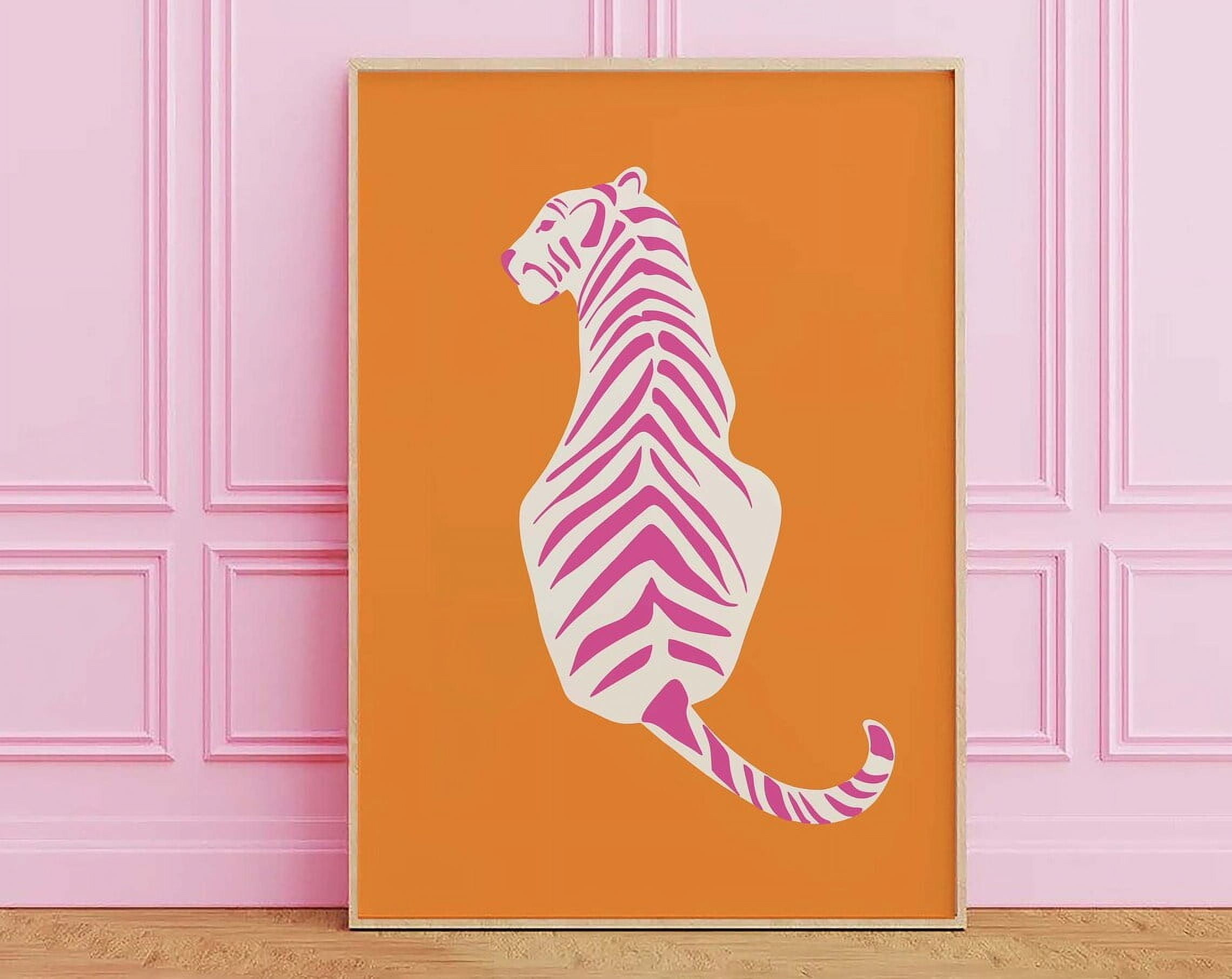 DOPAPRINT Tiger Print, Art, Cute Pink Orange Animal Print, Retro Wall ...