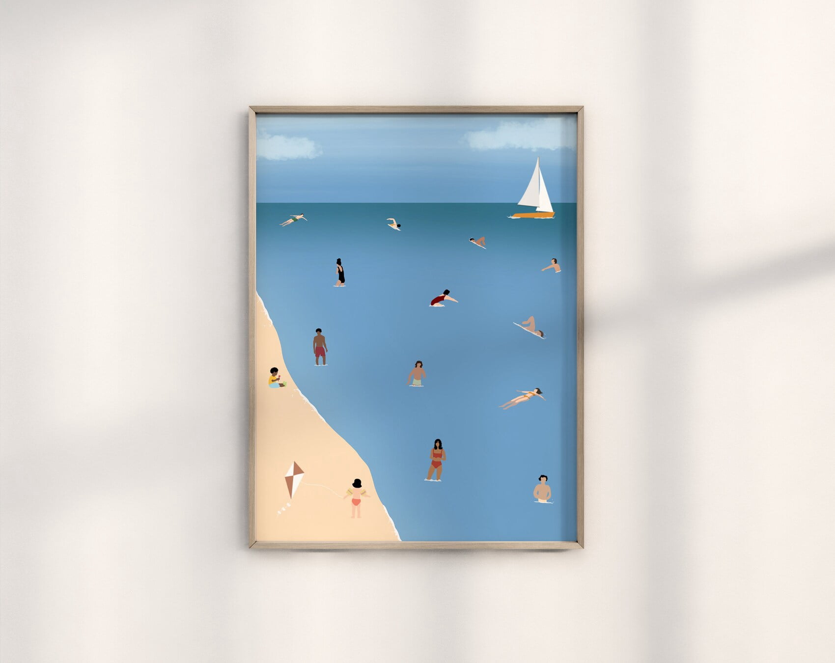 DOPAPRINT Tiny People Swimming in Ocean Art | Minimalist People Art ...