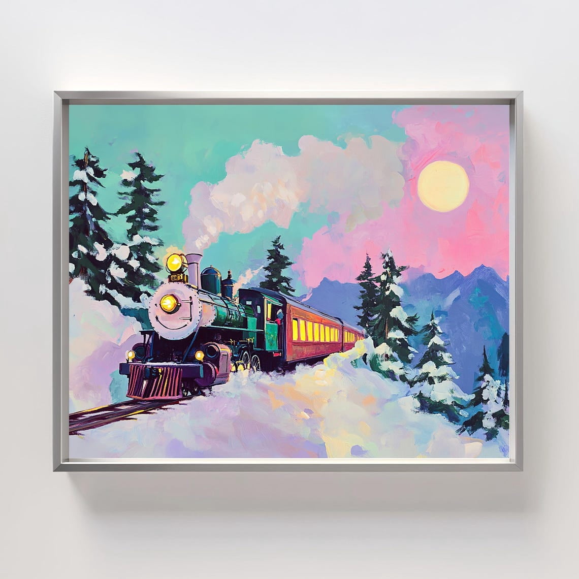 DOPAPRINT Train Decorative Painting, Snowy Winter Wonderland Art ...