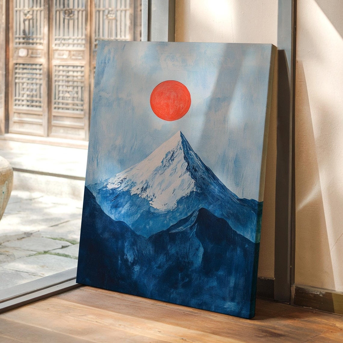 DOPAPRINT Tranquil Summit Under Scarlet Sun: A Majestic Blue Mountain ...