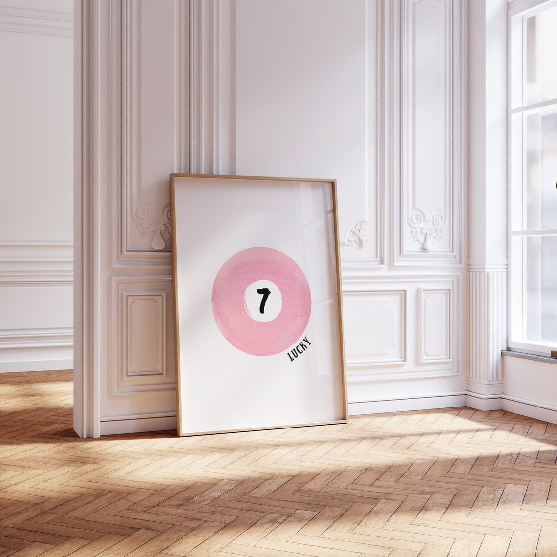 DOPAPRINT Trendy Pool Ball Print, Pink Lucky 7 Ball Wall Art, Retro ...