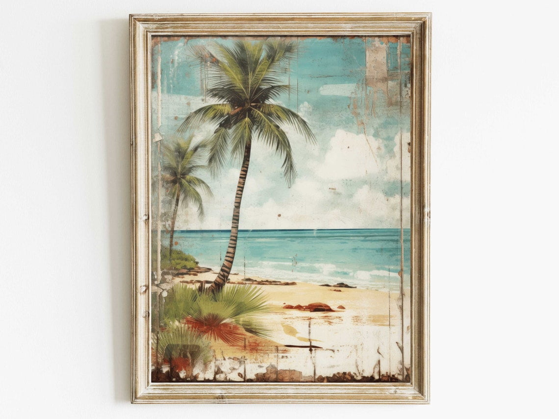 DOPAPRINT Tropical Beach Print, Beachvintage Beach Painting, Palm Tree ...