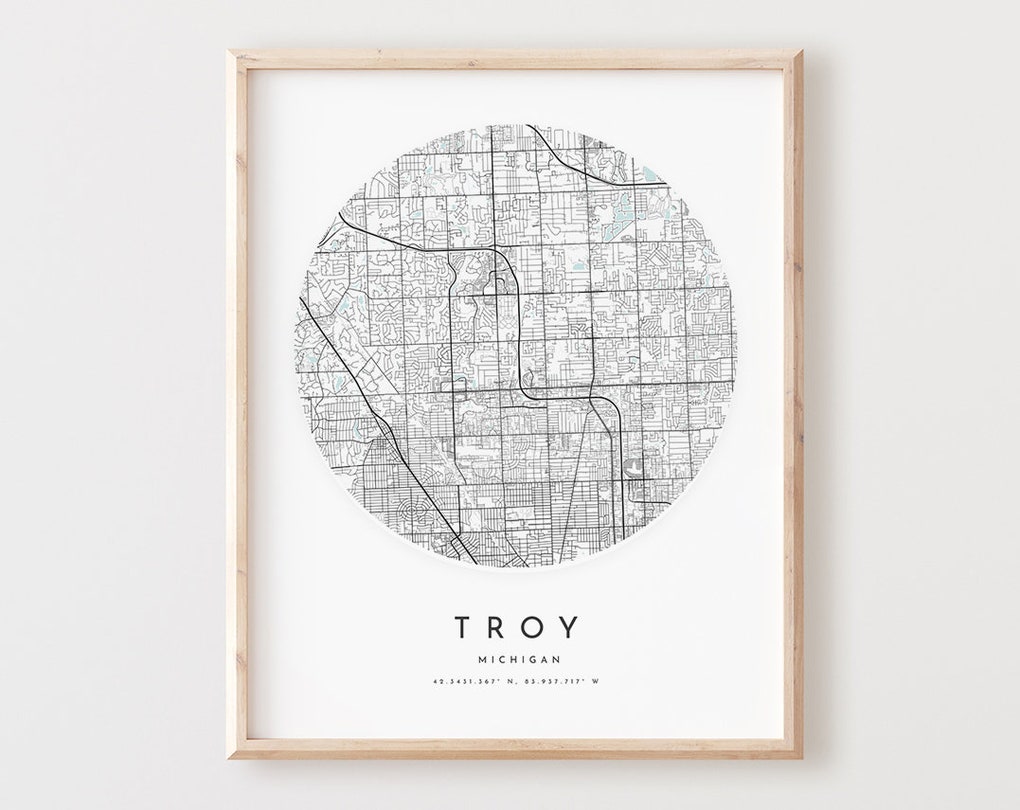 DOPAPRINT Troy Map Print, Troy Map Poster City Wall Art, Mi Road Map ...
