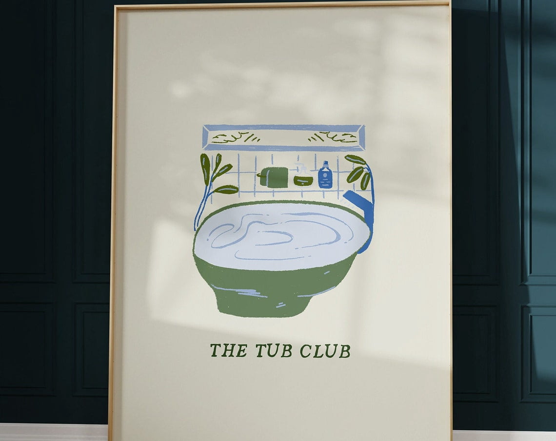 DOPAPRINT The Tub Club Print Cute Bathroom Decor Modern Bathtub Art ...